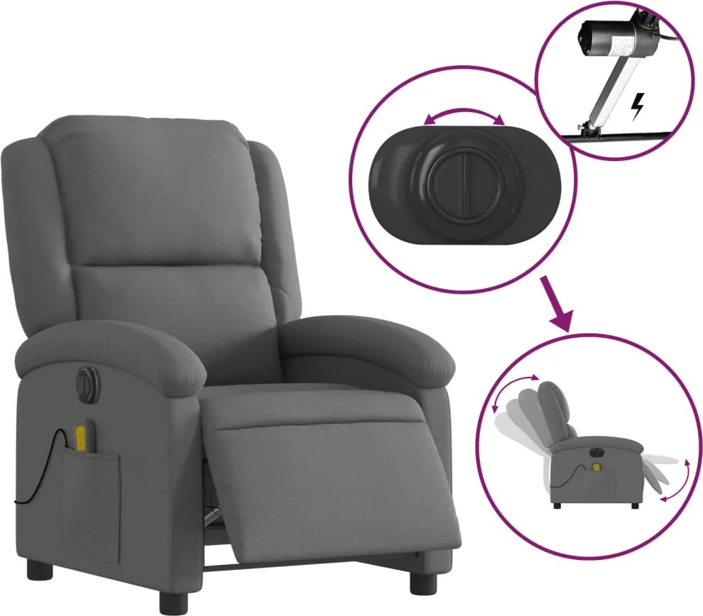 Elektrické masážní polohovací křeslo tmavě šedé textil 3204153