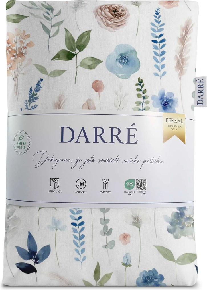 Bavlněné prodloužené povlečení Boho zahrada - modré Velikost: 140 x 220 + 70 x 90