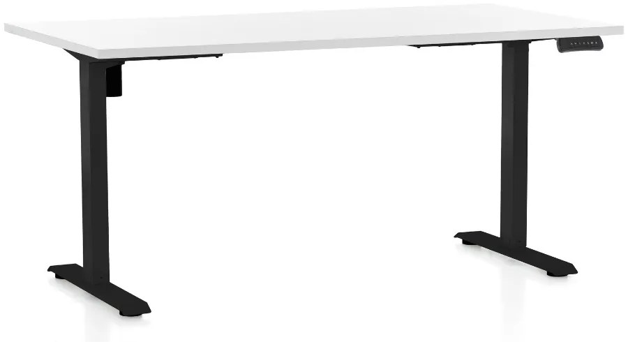 Výškově nastavitelný stůl OfficeTech B, 160 x 80 cm, černá podnož, bílá