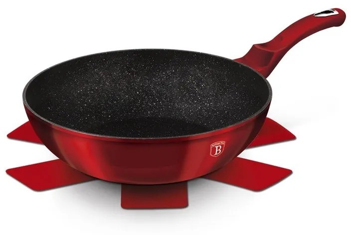 BERLINGERHAUS Pánev WOK s mramorovým povrchem 30 cm Burgundy Metallic Line BH-6166