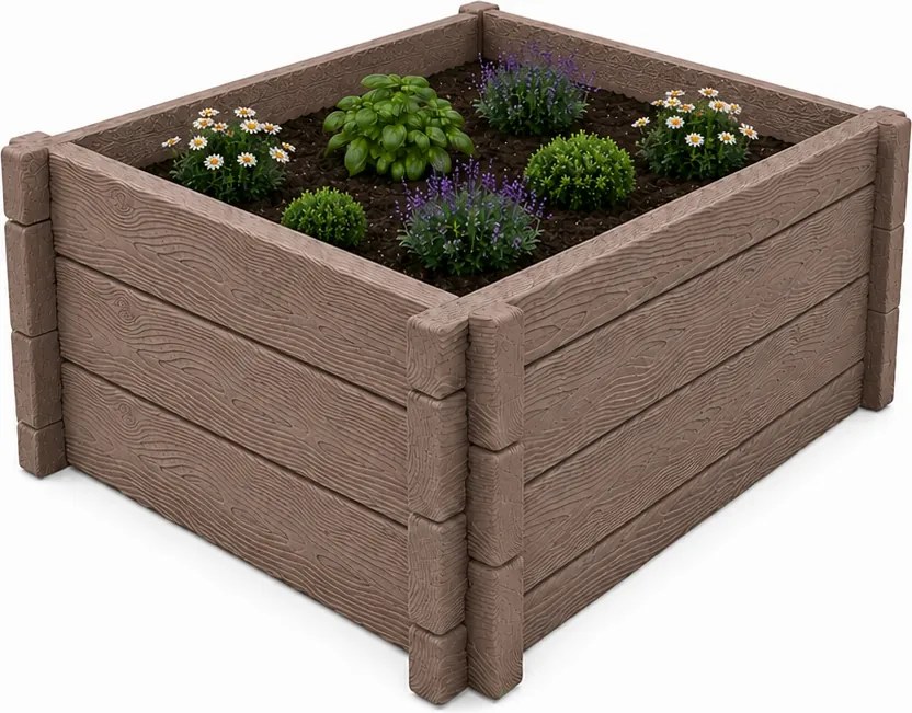Báča Beton Betonový vyvýšený záhon - imitace dřeva 80 x 80 cm Výška záhonu: 50 cm, Barva záhonu: Hnědá