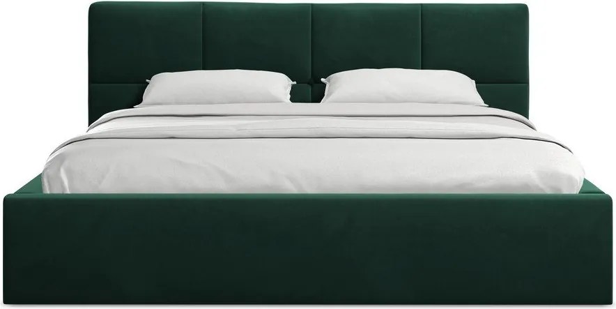 Tmavě zelená sametová čalouněná dvoulůžková postel s úložným prostorem s roštem 140x200 cm Hiko – Makamii