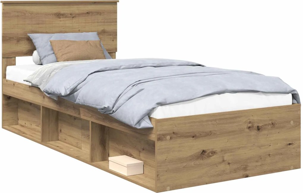 Rám postele Umělecký dub 90 x 200 cm Masivní borové dřevo 3410653