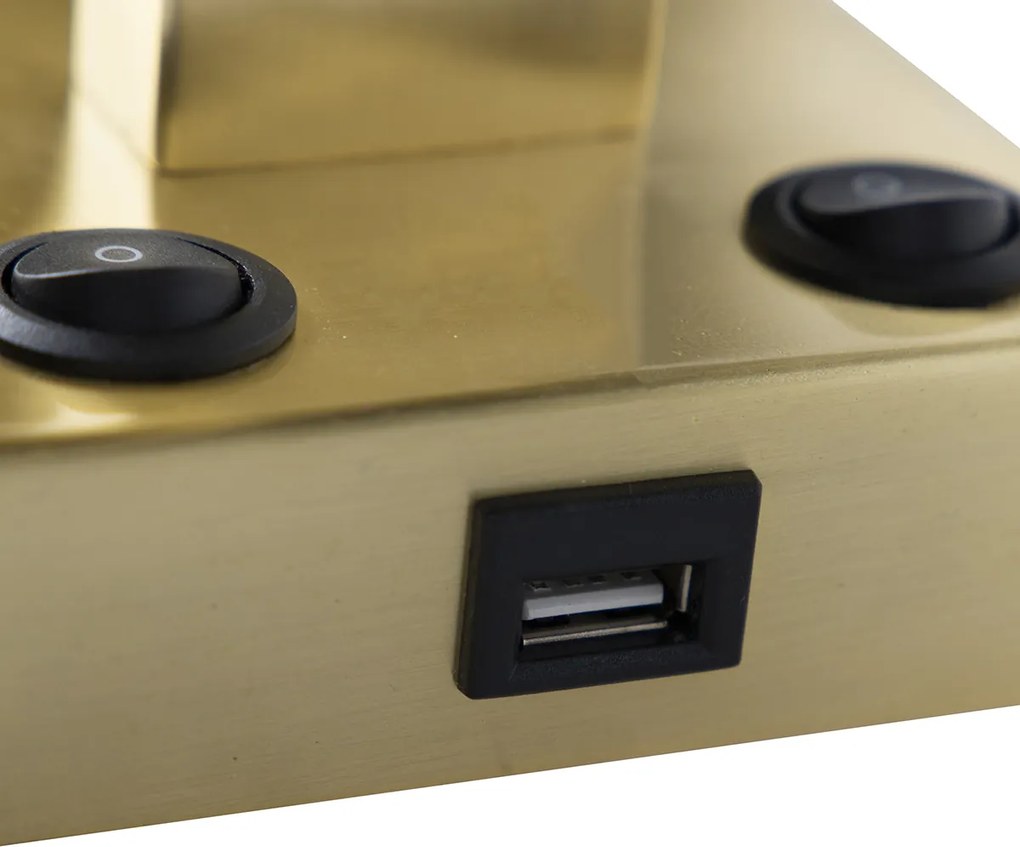 Chytrá nástěnná lampa zlatá s USB a černým stínítkem vč. WiFi A60 - Brescia