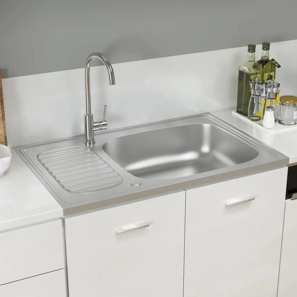 Kuchyňský dřez s odtokem stříbrný 800x500x155 mm nerezová ocel 147232