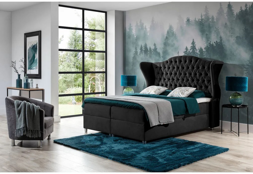 Čalouněná postel boxspring LIVIA + topper, 160x200, riviera 100