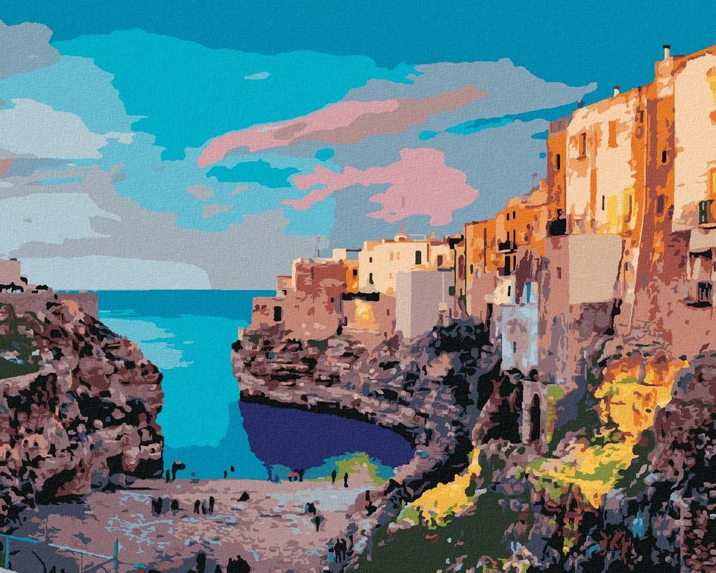 Diamantové malování diamondi - jarní panorama města polignano, 40x50 cm, bez rámu a bez vypnutí plátna