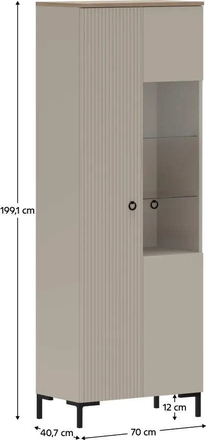 Kondela Vitrína, šedohnědá Taupe/dub silverjack, DOMCA 1D1W