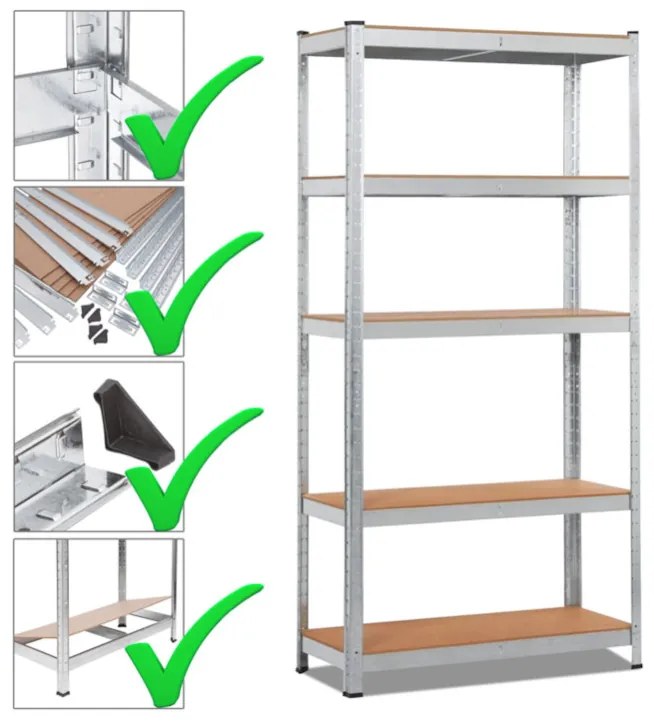 Fistar Regál 1800x750x300 mm kovový zinkovaný 5-policový, nosnost 875 kg