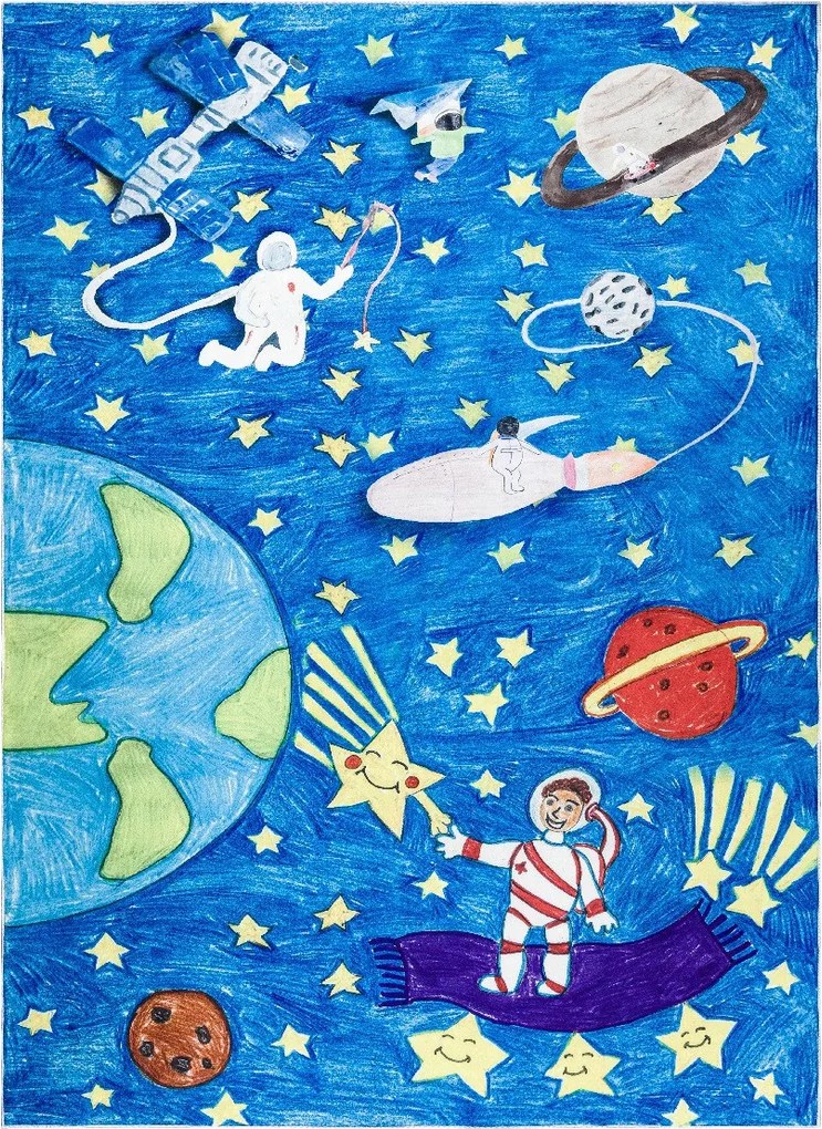 Detský kusový koberec Bambino 2265 Rocket Space blue, 120x170, modrá, detská izba, Dywany Łuszczów