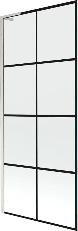 Mexen Next L, 1-křídlová vanová zástěna 80 x 150 cm, 6mm čiré sklo-černý vzor, 6mm čiré sklo, profil broušená ocel, 895-080-000-03-77-97