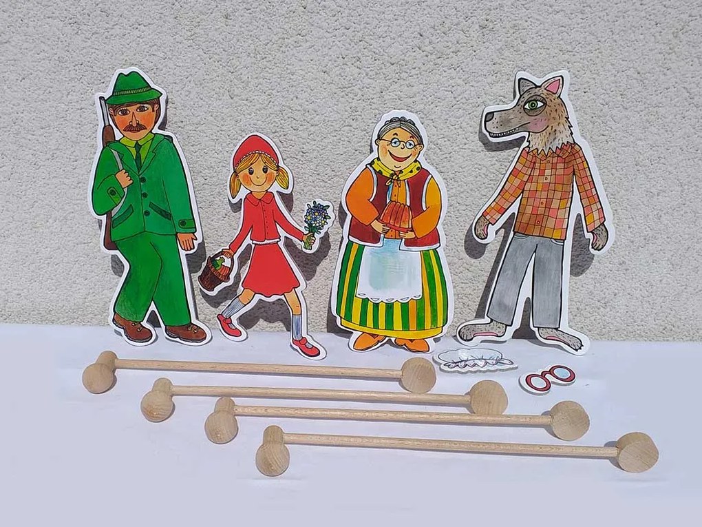 MARIONETINO Červená Karkulka - loutky, 4 ks tyček