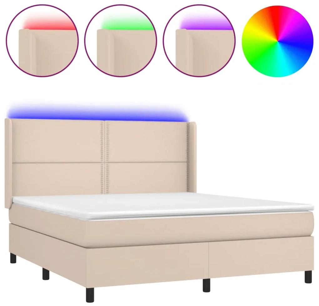 vidaXL Box spring postel matrace a LED cappuccino 160x200cm umělá kůže