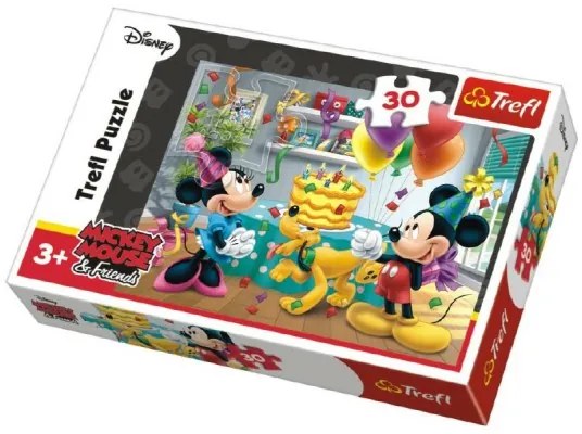 Puzzle Mickey a Minnie slaví narozeniny Disney 27x20cm 30 dílků v krabičce 21x14x4cm