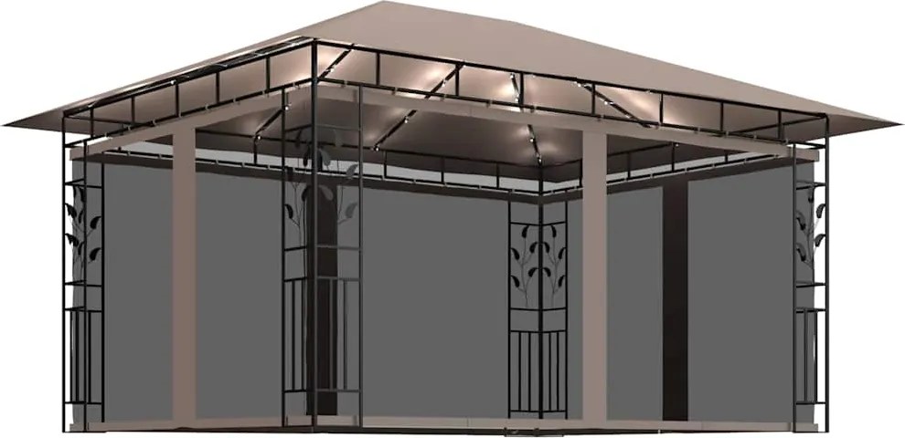 Altán s moskytiérou a světelnými LED řetězy 4x3x2,73 m taupe 3070319