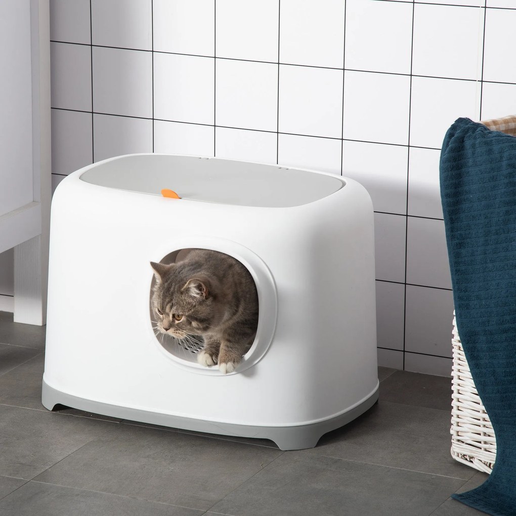 PawHut Kočičí Toaleta s Krytem a Lopatičkou XXL pro Kočky do 5 kg 55 x 40 x 39 cm Bílá