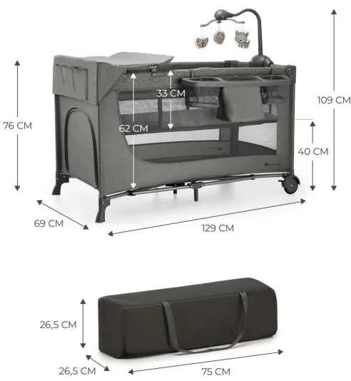 KINDERKRAFT - Cestovní postýlka JOY 2 s doplňky šedá