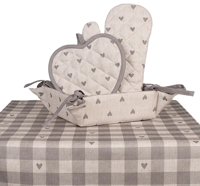 Šedo-bílá bavlněná chňapka / podložka pod hrnec se srdíčky Love It – 20x20 cm