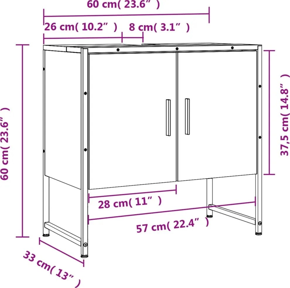 vidaXL Koupelnová skříňka pod umyvadlo 60x33x60 cm kompozit [842457] Barva: hnědý dub