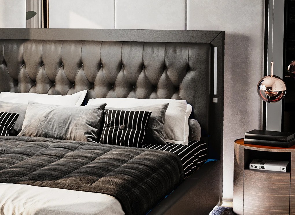 K&M postele Boxspring postel RELINA s úložným prostorem a LED a USB Velikost postele: 120 × 200 cm, Výběr matrace: Taštičková zónová matrace - měkká …