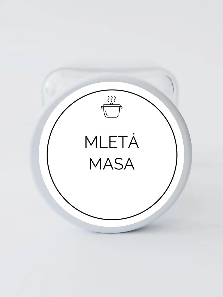 Samolepka na kořenky MLETÁ MASA bílá 5 cm základní písmo