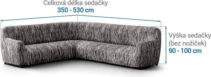 Bielastické potahy UNIVERSO NOVÉ žíhané černobílé rohová sedačka (š. 350 - 530 cm)