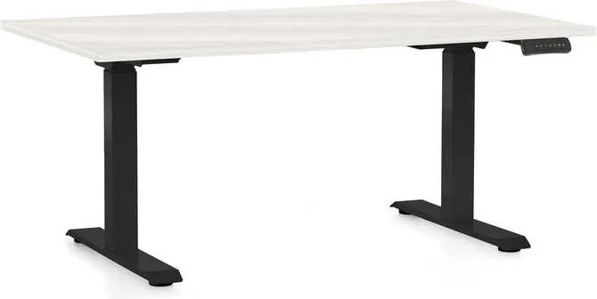Výškově nastavitelný stůl OfficeTech C, 120 x 80 cm, černá podnož, bílý jasan