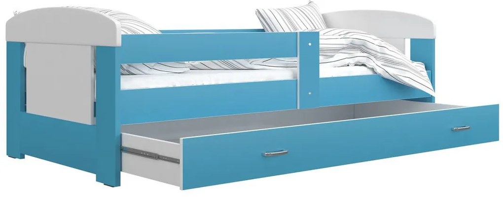 Dětská postel FILIP P1 COLOR 180x80, včetně ÚP, bílý/modrý