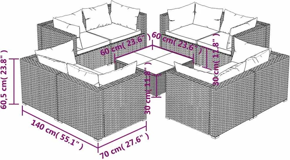 9dílná zahradní sedací souprava s poduškami polyratan černá 3101559