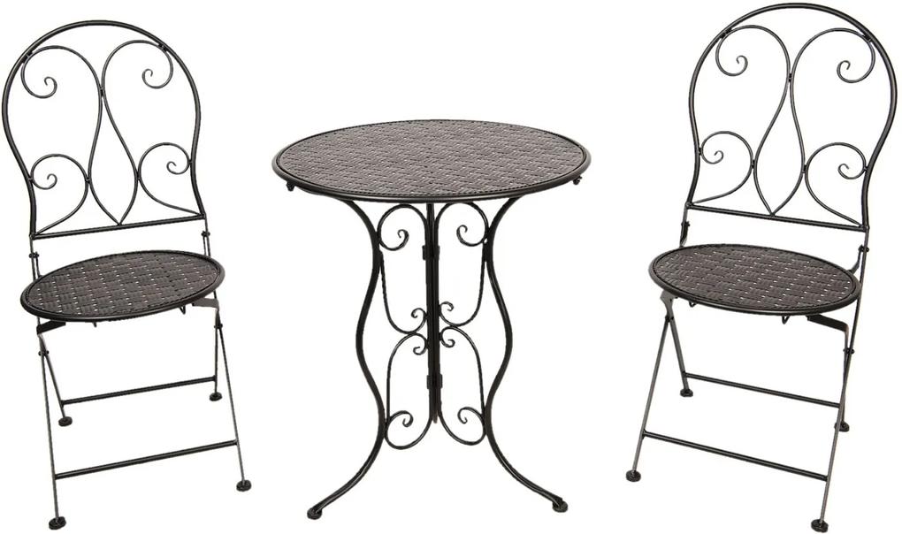 Černá zahradní souprava stůl + 2 židle - Ø 60*70 / 2x Ø 40*40*92 cm