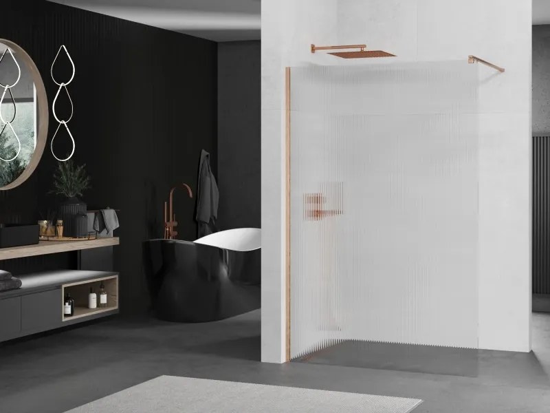 Mexen Kioto, sprchová zástěna Walk-In 70 x 200 cm, 8mm sklo s žebrovým vzorem, měděný matný profil, 800-070-101-65-09