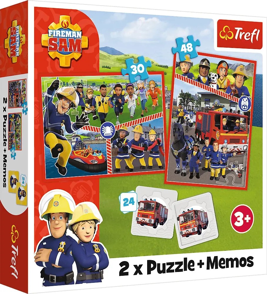 TREFL Sada 3v1 Požárník Sam (2x puzzle + pexeso)