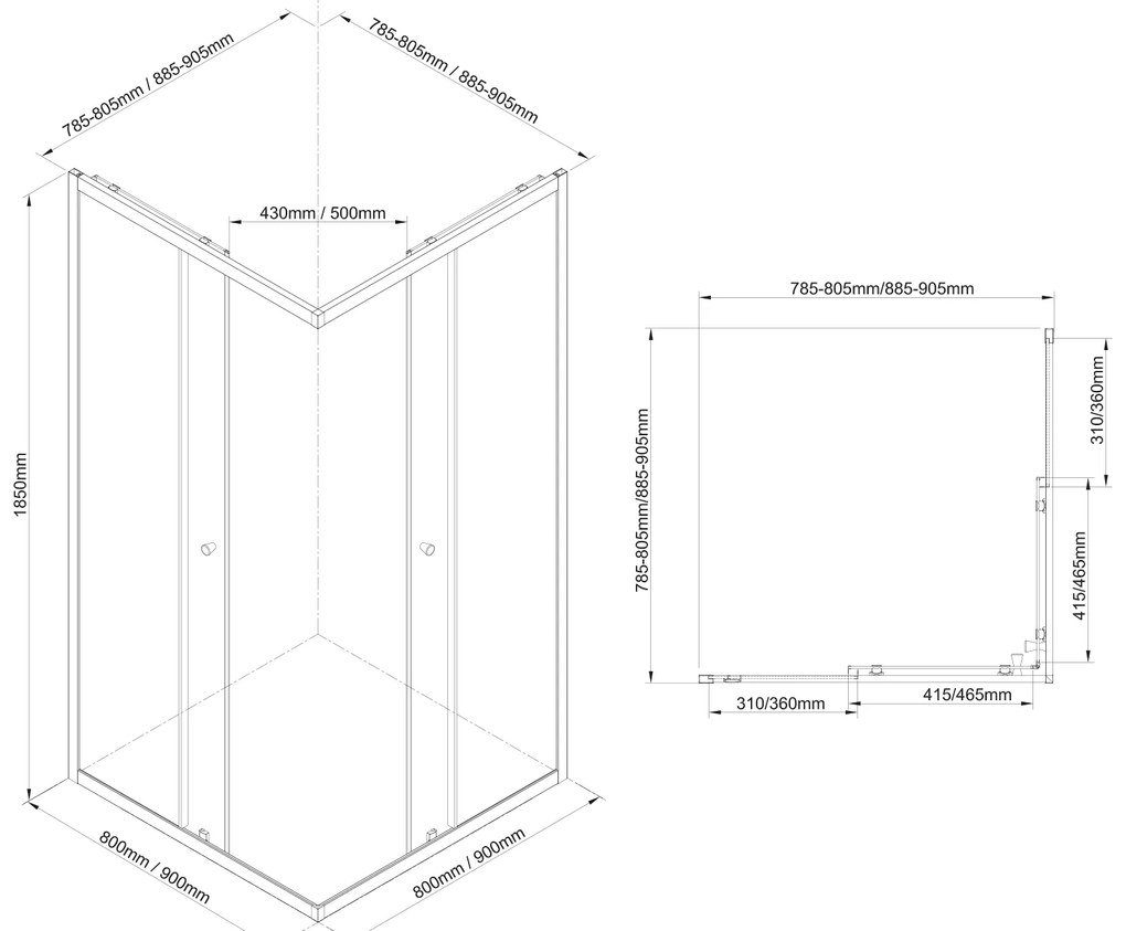 Aqualine Aqualine, AGGA BLACK čtvercová sprchová zástěna 900x900mm, čiré sklo, BLF909