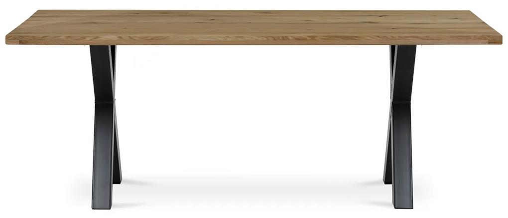 Stůl jídelní, 200x100x75 cm,masiv dub, kovová noha ve tvaru písmene"X", černý lak