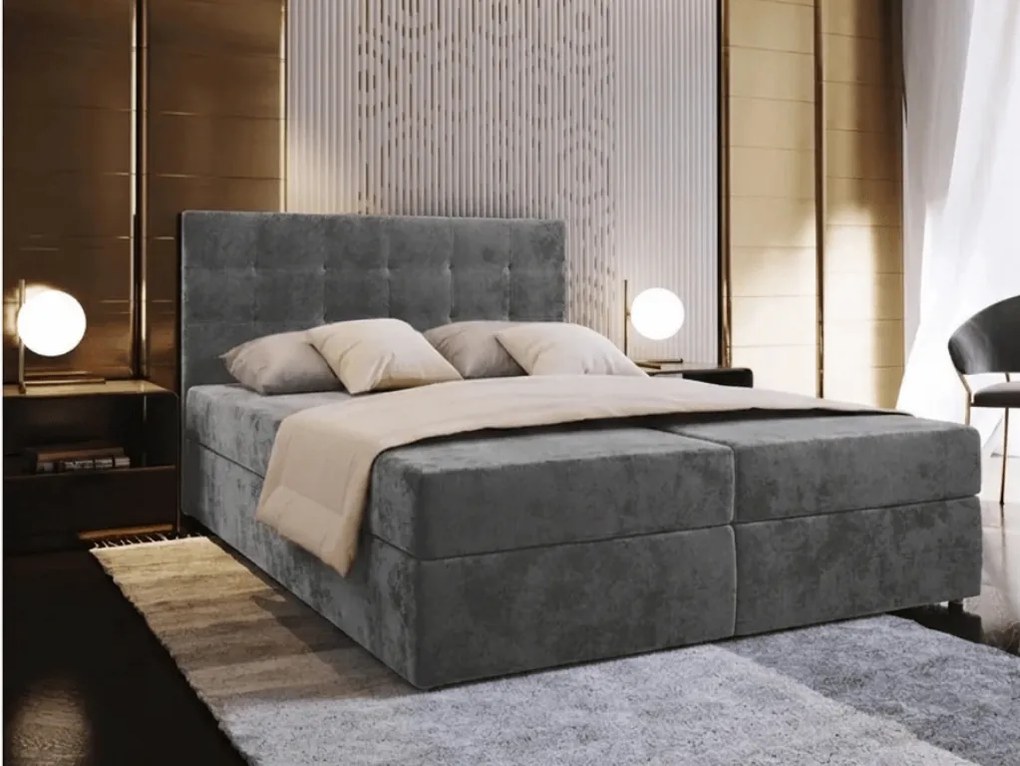 Čalouněná postel boxspring GLORIEN VELVET 140x200 cm šedá Matrace: Matrace Bonell pružinová