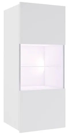 Závěsná vitrína prosklená Bralani BR05, Barva: bílá / bílá lesk, Osvětlení: osvětlení LED - modré