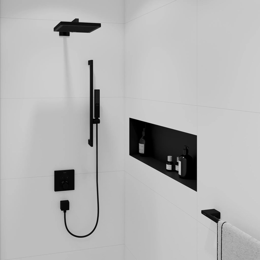 Hansgrohe Pulsify E, sprchová souprava 100 1jet EcoSmart+ se sprchovou tyčí 650 mm, černá matná, HAN-24371670