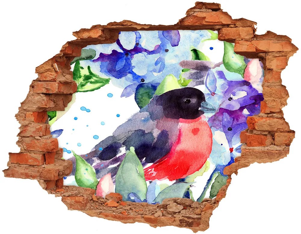 Wallmuralia Díra 3D fototapeta nálepka Pták a květiny 90x70 cm