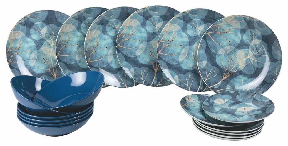 18dílná sada modrých talířů z porcelánu a kameniny Villa d'Este Dream |  BIANO