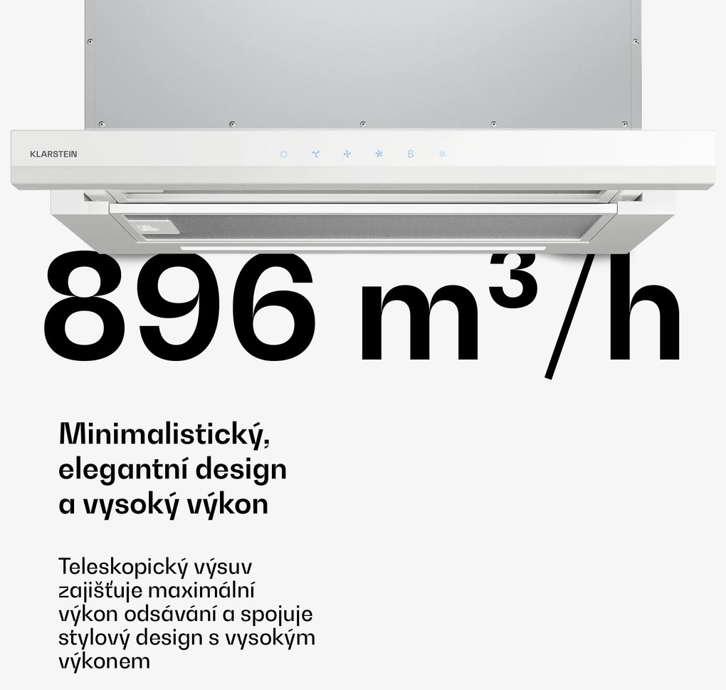 Klarstein Velaire výsuvná digestoř 60 cm, Elegantní, minimalistická, výkonná, EEC A++, 896 m³/h