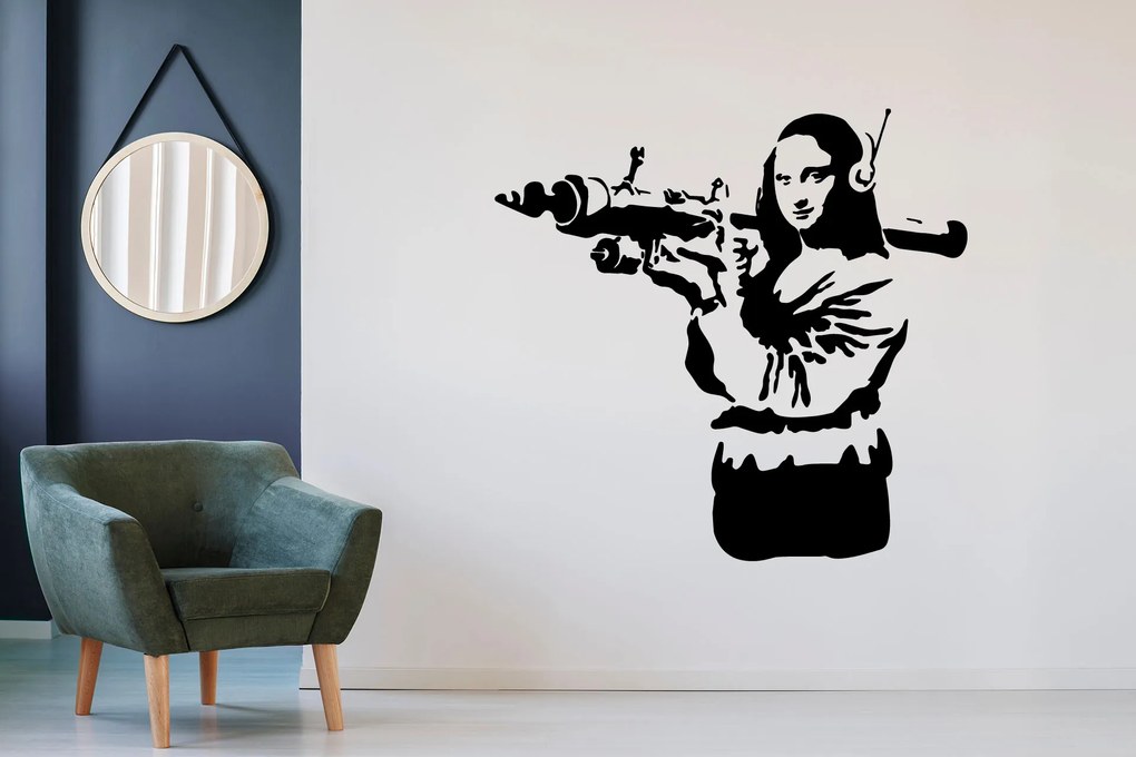 Lepy.cz Samolepka na zeď Mona Lisa Bazooka - Banksy Velikost (šířka x výška): 50x48cm, Barevná varianta: Bílá