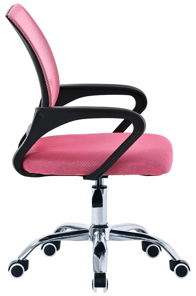 Kancelářská židle KA-L103 PINK síťovina a látka růžová, plast černý, kov chrom