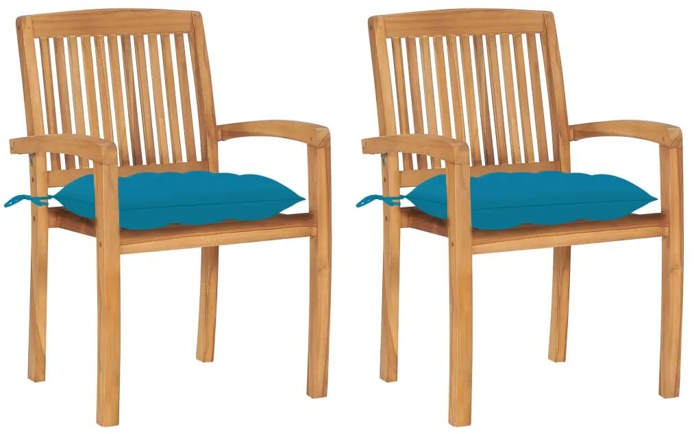 3063271 vidaXL Zahradní židle 2 ks světle modré podušky masivní teak