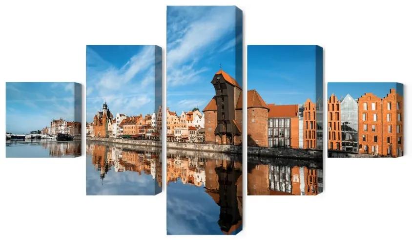 Vícedílný obraz Panorama Gdaňsku S Výhledem Na Řeku Nedostatek Nedostatek Přírodní plátno 150x90
