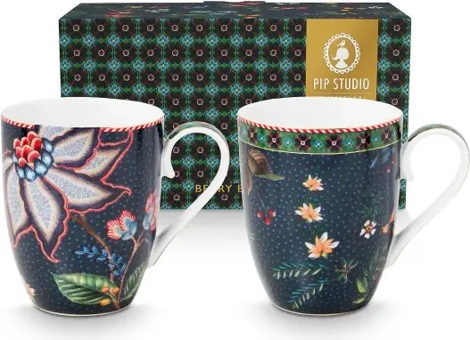 Pip Studio Berry Blues sada 2ks hrnků 350ml, modrá (Sada dvou kusů hrnků 350ml)