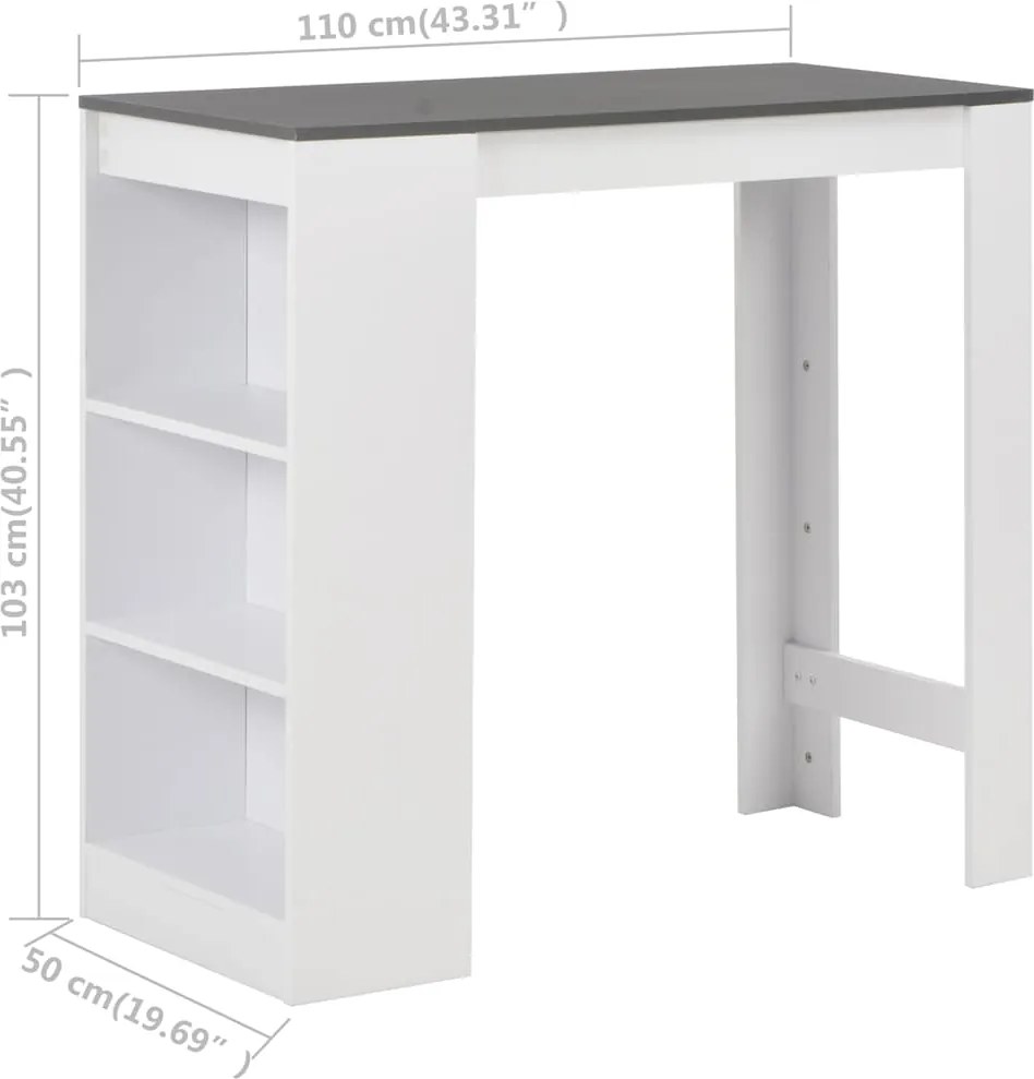 280216  Bar Table with Shelf White 110x50x103 cm 280216
