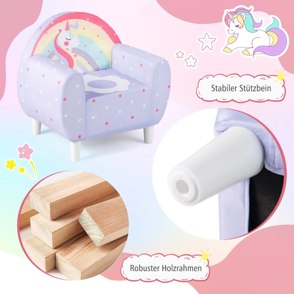 Costway Dětská pohovka s opěradlem a područkou Polstrované dětské křeslo Unicorn