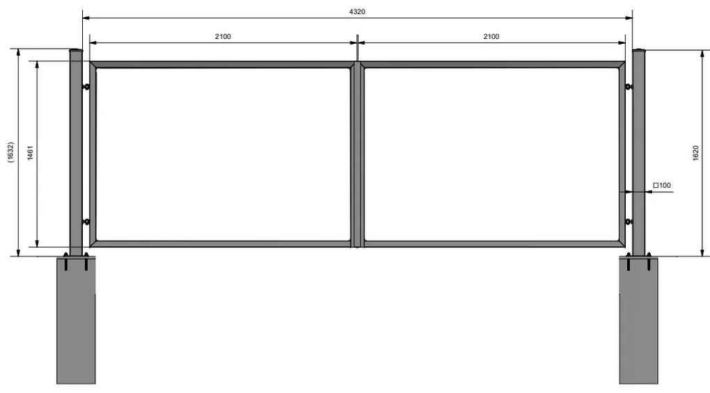 Trestles Rám brány dvoukřídlé pro vlastní výplň, délka 4208 mm, výška 1461 mm