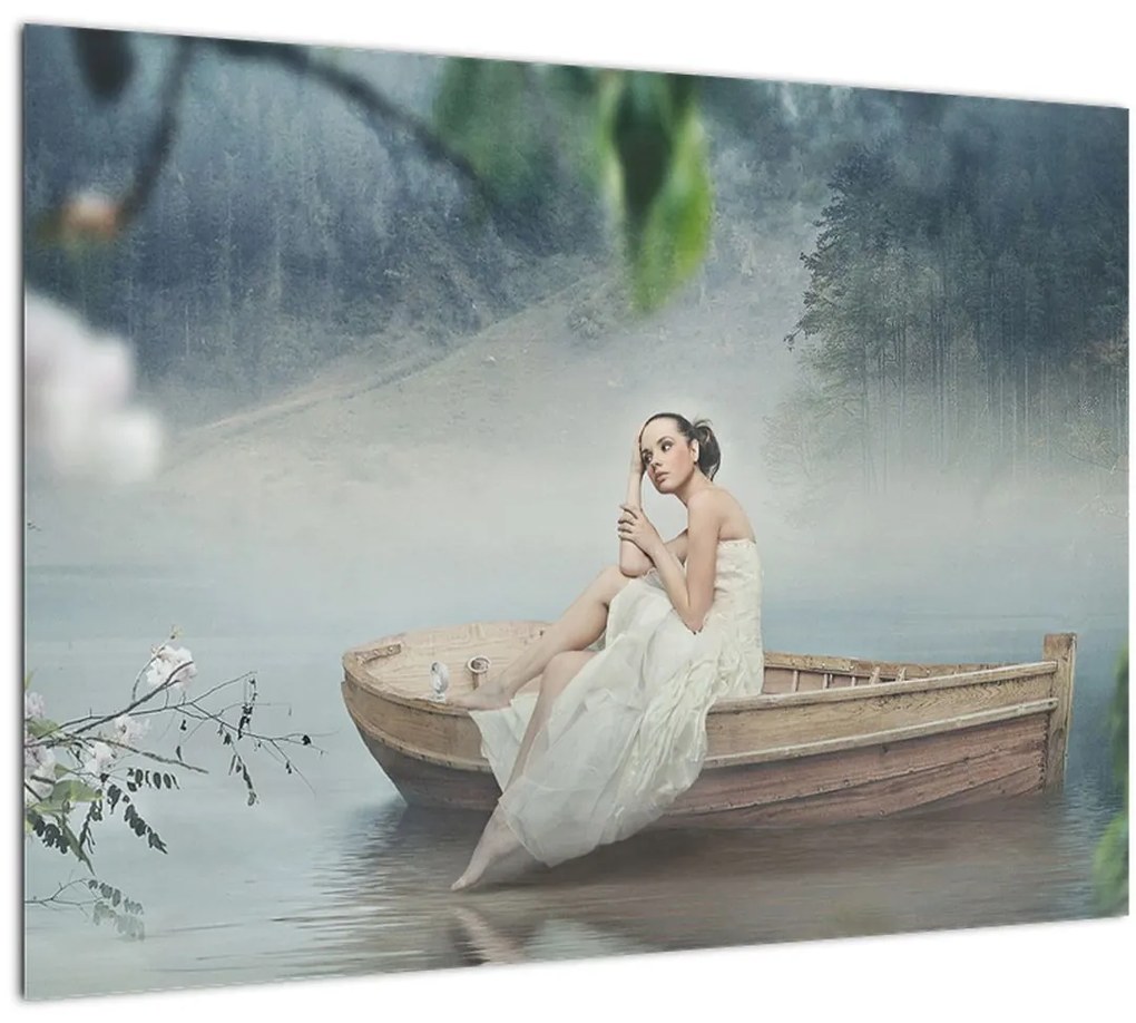 Skleněný obraz - Žena na loďce (70x50 cm)