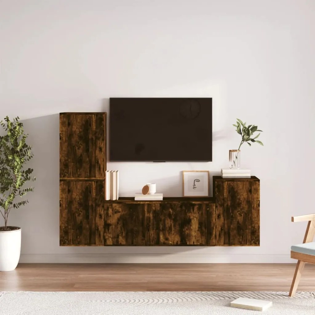 4dílný set TV skříněk kouřový dub kompozitní dřevo 3188603